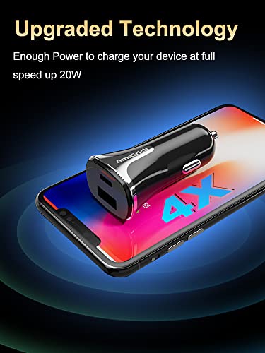 Amasrich 32W Total PD Super Fast Charging Car Charger for iPhone/iPad/Galaxy Note/Galaxy S/Galaxy A/Galaxy Z/GalaxyTab S,20W + 12W Dual Ports