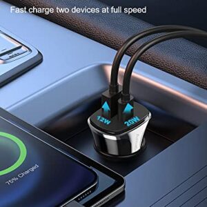 Amasrich 32W Total PD Super Fast Charging Car Charger for iPhone/iPad/Galaxy Note/Galaxy S/Galaxy A/Galaxy Z/GalaxyTab S,20W + 12W Dual Ports