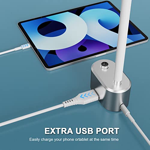 GFOX Charging Station for Apple Pencil 1st Generation, iPencil Charging Adapter Compatible with iPad Pencil, iPad Pen Charging Holder with LED Light Display Screen USB Port - Silver