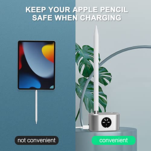 GFOX Charging Station for Apple Pencil 1st Generation, iPencil Charging Adapter Compatible with iPad Pencil, iPad Pen Charging Holder with LED Light Display Screen USB Port - Silver