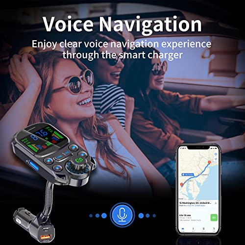 Bluetooth FM Transmitter for Car, Wireless Bluetooth Car Adapter 5.3 with Color Screen, Hands Free Calling [30W PD&QC3.0] [Treble &Bass Sound] Music Player, Support AUX Out U Disk/TF Card