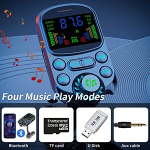 Bluetooth FM Transmitter for Car, Wireless Bluetooth Car Adapter 5.3 with Color Screen, Hands Free Calling [30W PD&QC3.0] [Treble &Bass Sound] Music Player, Support AUX Out U Disk/TF Card