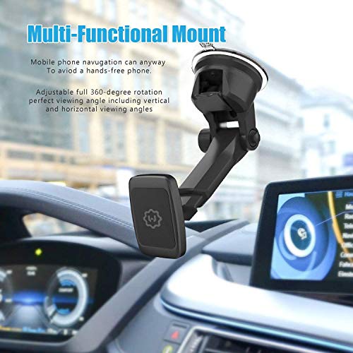 WixGear Universal Magnetic Car Mount Holder, Windshield Mount and Dashboard Mount Holder for Cell Phones and Tablets with Long Arm – (New Version Telescopic Arm)