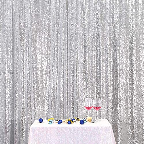 Poise3EHome Silver Sequin Backdrop Curtain, 10Ft x 10Ft Silver Glitter Backdrop Curtains, Sequence Xmas Thanksgiving Backdrop Drapes for Wedding Party Festival Decor