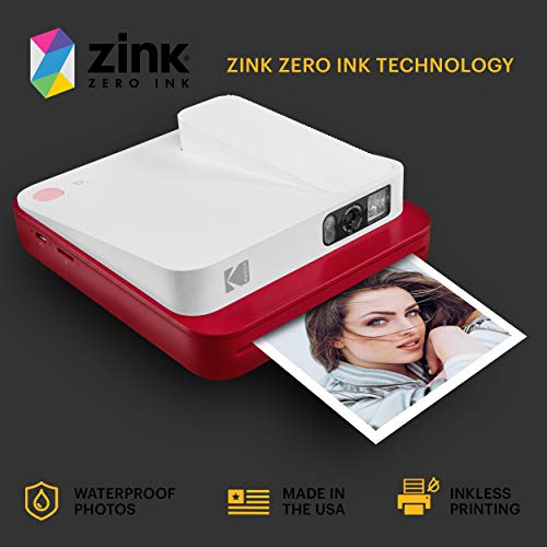 Kodak Smile Classic Digital Instant Camera with Bluetooth (Red) w/ 10 Pack of 3.5x4.25 inch Premium Zink Print Photo Paper.