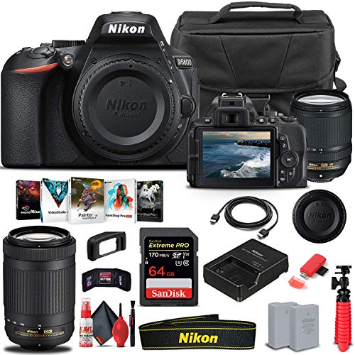 Nikon D5600 DSLR Camera with 18-140mm Lens (1577) + Nikon 70-300mm Lens + 64GB Memory Card + Case + Corel Photo Software + EN-EL14 A Battery + Card Reader + HDMI Cable + Cleaning Set + More (Renewed)