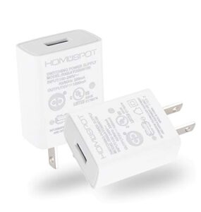 ul certified usb wall charger by homespot 5v1a plug in-door power ac adapter for travel office home use – 2 pack white