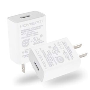 UL Certified USB Wall Charger by Homespot 5V1A Plug in-Door Power AC Adapter for Travel Office Home Use - 2 Pack White