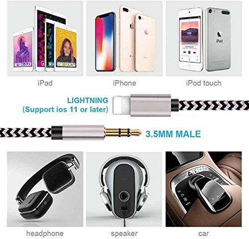 [Apple MFi Certified] iPhone AUX Cord for Car Stereo, Veetone 3FT Lightning to 3.5mm AUX Audio Nylon Braided Cable for iPhone 14 13 12 11 Pro Max/XS/XR/X 8/iPad/iPod to Speaker, Home Stereo, Headphone