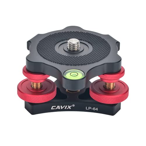 CAVIX Camera Leveler Tripod Leveling Base Tri-Wheel Head for Macro Photography Aluminum w Bubble Level 3 Axis Level with +/-5 Degree Precision Adjustment for DSLR Camera Rotator Panoramic Head LP-64