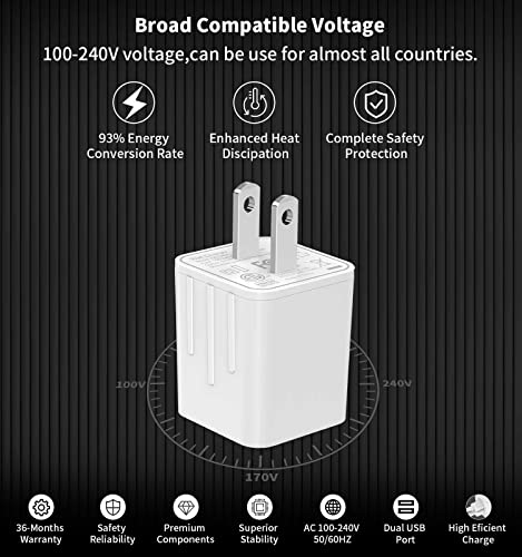 USB Wall Charger, tiavalmax 4-Pack 2.1A Dual Port USB Cube Power Adapter Charger Plug Block Charging Box Brick for iPhone,iPad,Samsung Galaxy,Google Pixel,Moto, LG, HTC, Motorola,Oneplus,Nokia,Kindle