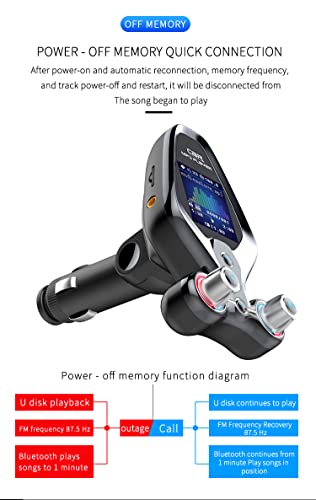 Bluetooth 5.0 FM Transmitter for Car, QC3.0 & TFT Colorful Display Wireless Bluetooth FM Radio Adapter Four Music Player Mode/Car Kit，Hands-Free Calls Support TF Card/U Disc Aux Input/Output