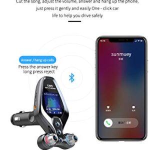 Bluetooth 5.0 FM Transmitter for Car, QC3.0 & TFT Colorful Display Wireless Bluetooth FM Radio Adapter Four Music Player Mode/Car Kit，Hands-Free Calls Support TF Card/U Disc Aux Input/Output