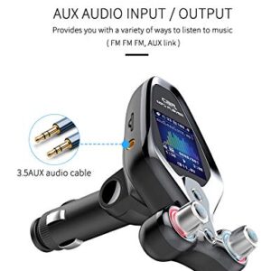 Bluetooth 5.0 FM Transmitter for Car, QC3.0 & TFT Colorful Display Wireless Bluetooth FM Radio Adapter Four Music Player Mode/Car Kit，Hands-Free Calls Support TF Card/U Disc Aux Input/Output