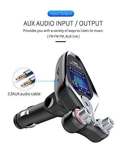 Bluetooth 5.0 FM Transmitter for Car, QC3.0 & TFT Colorful Display Wireless Bluetooth FM Radio Adapter Four Music Player Mode/Car Kit，Hands-Free Calls Support TF Card/U Disc Aux Input/Output