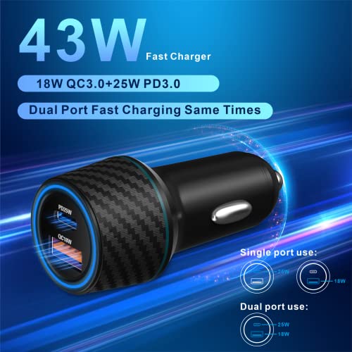 USB C Car Charger Fast Charging USB C Cigarette Lighter Adapter Boxeroo 43W Dual PD Power PPS Rapid Car Charger with 2 Pack 6ft Type C Cable Compatible for Samsung S22 Ultra 21 20