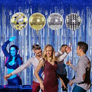 Muhome Blue Foil Fringe Curtain, 2PCS 3.28FT x 8.2FT Metallic Tinsel Door Curtains Photo Booth Backdrop for Wedding Birthday Bridal Shower Baby Shower Bachelorette Disco Dancing Party Decorations