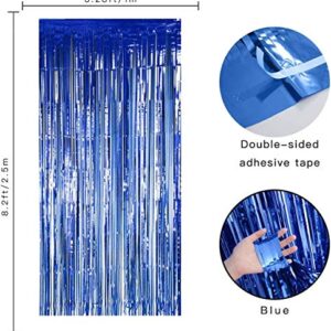 Muhome Blue Foil Fringe Curtain, 2PCS 3.28FT x 8.2FT Metallic Tinsel Door Curtains Photo Booth Backdrop for Wedding Birthday Bridal Shower Baby Shower Bachelorette Disco Dancing Party Decorations