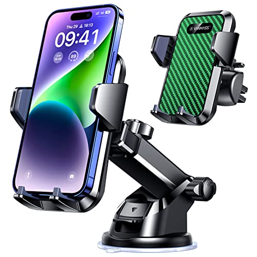 VANMASS Universal Car Phone Mount,【Patent & Safety Certs】 Upgraded Handsfree Dashboard Stand, Phone Holder for Car Windshield Vent, Compatible iPhone 14 13 12 11 Pro Max Xs XR X, Galaxy (Green)