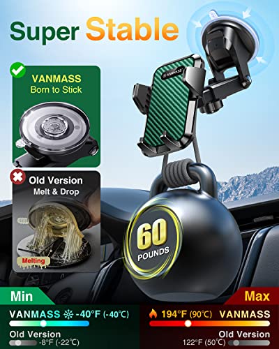 VANMASS Universal Car Phone Mount,【Patent & Safety Certs】 Upgraded Handsfree Dashboard Stand, Phone Holder for Car Windshield Vent, Compatible iPhone 14 13 12 11 Pro Max Xs XR X, Galaxy (Green)