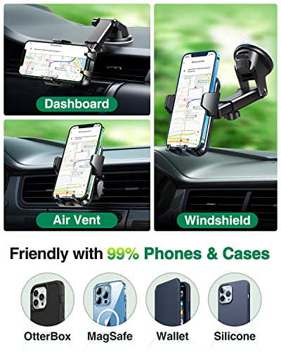 VANMASS Universal Car Phone Mount,【Patent & Safety Certs】 Upgraded Handsfree Dashboard Stand, Phone Holder for Car Windshield Vent, Compatible iPhone 14 13 12 11 Pro Max Xs XR X, Galaxy (Green)