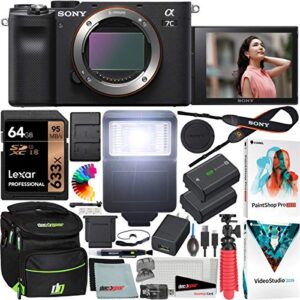 sony a7c mirrorless full frame camera alpha 7c interchangeable lens body only black ilce7c/b bundle with deco gear case + extra battery + flash + filters + 64gb card + software kit and accessories