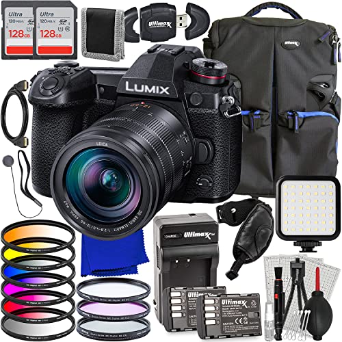 Ultimaxx Advanced Panasonic Lumix G9 with 12-60mm f/2.8-4 Lens Bundle - Includes: 2X 128GB Ultra Memory Cards, 2X Replacement Batteries, LED Light Kit, Pro-4 Gadget Backpack & Much More (37pc Bundle)