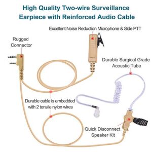 JUYODE Acoustic Tube Earpiece Security Surveillance Headset for Baofeng uv 5r BF-888S Kenwood 2 Pin Walkie Talkie Radio Law Enforcement with Mic PTT - Beige