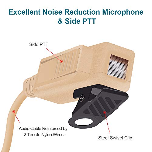 JUYODE Acoustic Tube Earpiece Security Surveillance Headset for Baofeng uv 5r BF-888S Kenwood 2 Pin Walkie Talkie Radio Law Enforcement with Mic PTT - Beige