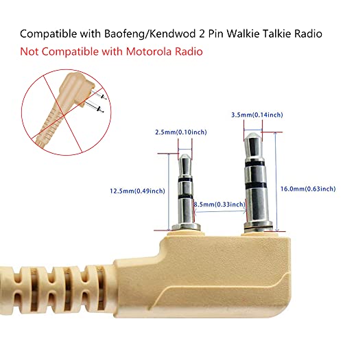 JUYODE Acoustic Tube Earpiece Security Surveillance Headset for Baofeng uv 5r BF-888S Kenwood 2 Pin Walkie Talkie Radio Law Enforcement with Mic PTT - Beige