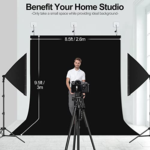 Emart 8.5x10ft Black Photo Backdrop Curtain, Black Background Back Drop Cloth for Pictures Photography, Photo Booth Photoshoot Black Polyester Fabric Screen Sheet for Video Parties - Wall Mount