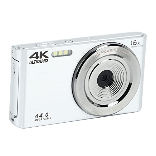 16X Digital Zoom Camera, 2.8in LCD Screen, 4K 44MP Anti Shake High Resolution HD Camera, Built in Fill Light, USB Rechargeable and Data Transferable (Silver)