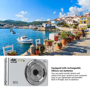 16X Digital Zoom Camera, 2.8in LCD Screen, 4K 44MP Anti Shake High Resolution HD Camera, Built in Fill Light, USB Rechargeable and Data Transferable (Silver)