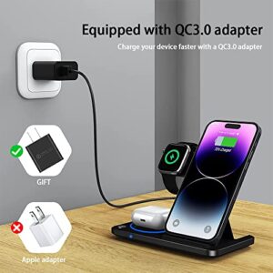 Wireless Charger, 3 in 1 Fast Wireless Charging Station, Charging Stand Dock for iPhone 14,13,12,11(Pro, Pro Max)/XS Max/XR/XS/X/8(Plus), for Samsung Galaxy, for Apple Watch Series & AirPods(Black)