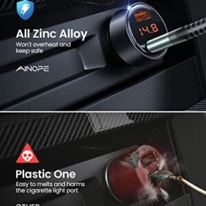 AINOPE Car Charger Adapter, Dual QC3.0 Port 6A/36W Fast USB Car Charger All Metal Cigarette Lighter USB Charger Voltage Display Compatible with 11/11 pro/XR/X/XS/8, Galaxy Note 8/S9/S10+/S8-Black