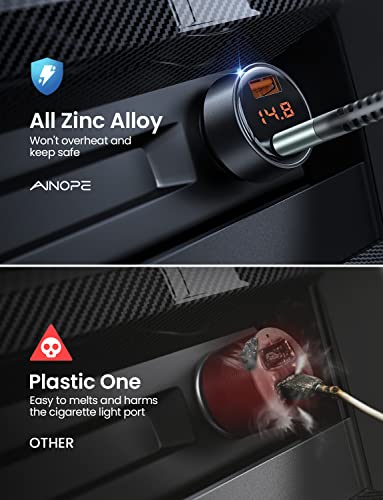 AINOPE Car Charger Adapter, Dual QC3.0 Port 6A/36W Fast USB Car Charger All Metal Cigarette Lighter USB Charger Voltage Display Compatible with 11/11 pro/XR/X/XS/8, Galaxy Note 8/S9/S10+/S8-Black