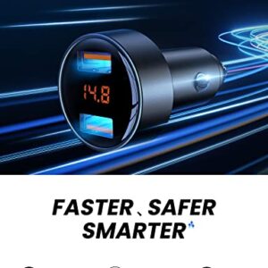 AINOPE Car Charger Adapter, Dual QC3.0 Port 6A/36W Fast USB Car Charger All Metal Cigarette Lighter USB Charger Voltage Display Compatible with 11/11 pro/XR/X/XS/8, Galaxy Note 8/S9/S10+/S8-Black