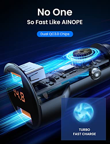 AINOPE Car Charger Adapter, Dual QC3.0 Port 6A/36W Fast USB Car Charger All Metal Cigarette Lighter USB Charger Voltage Display Compatible with 11/11 pro/XR/X/XS/8, Galaxy Note 8/S9/S10+/S8-Black