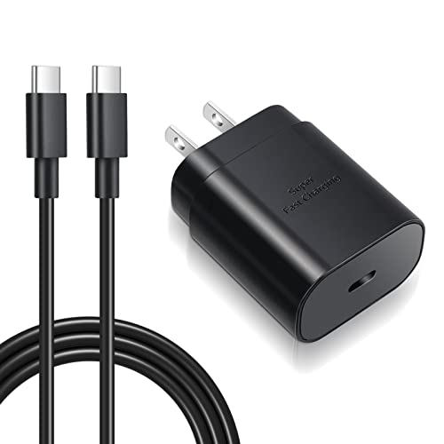 Excgood Super Fast Charger Type C, 25W USB C Wall Charger with USB C to C Cable (6ft) Compatible with Samsung Galaxy S23 Ultra/S22/S21 FE/S20, A53/A23/A14/A71, Note10, Z Flip4 Fold4, Tab S8 - Black