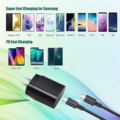 Excgood Super Fast Charger Type C, 25W USB C Wall Charger with USB C to C Cable (6ft) Compatible with Samsung Galaxy S23 Ultra/S22/S21 FE/S20, A53/A23/A14/A71, Note10, Z Flip4 Fold4, Tab S8 - Black