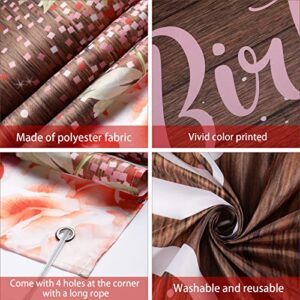 Happy Birthday Backdrop Decorations for Women Background Party Supplies Rose Backdrop Photography for Girls Boys Floral Glitters Banner Wedding Baby Shower Decor (Woodgrain)