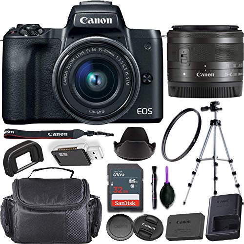 Canon EOS M50 Mirrorless Digital Camera (Black) + EF-M 15-45mm f/3.5-6.3 is STM Lens Bundled with Premium Accessories (32GB Memory Card, Padded Equipment Case and More) (Renewed)