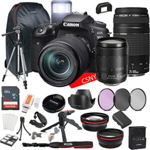 canon eos 90d dslr camera w/ef-s 18-135mm f/3.5-5.6 is usm lens + 75-300mm f/4-5.6 iii lens + 64gb memory + back pack case + tripod, lenses, filters, & more (28pc bundle)