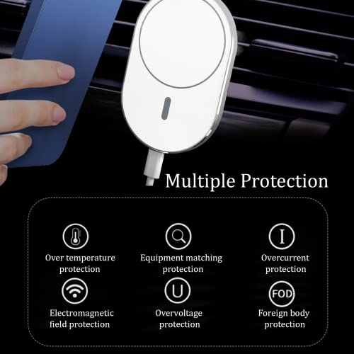 Wireless Car Charger, 15W Qi Fast Charging Auto Clamping Car Mount Magnetic 360 Degrees Rotation Dashboard Windshield Phone Holder (White)