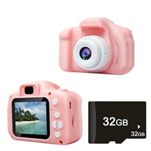 kids camera, children digital rechargeable cameras toddler educational toys, mini children video record camera, 2 inch screen & 32gb sd card for birthday (pink)