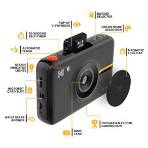 Kodak Step Digital Instant Camera with 10MP Image Sensor, ZINK Zero Ink Technology, Classic Viewfinder, Selfie Mode, Auto Timer, Built-in Flash & 6 Picture Modes | Black.