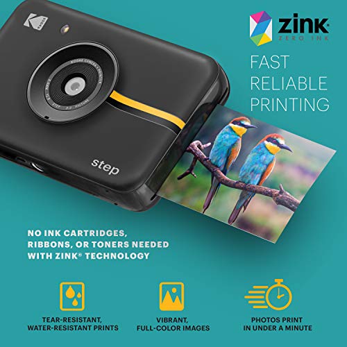 Kodak Step Digital Instant Camera with 10MP Image Sensor, ZINK Zero Ink Technology, Classic Viewfinder, Selfie Mode, Auto Timer, Built-in Flash & 6 Picture Modes | Black.