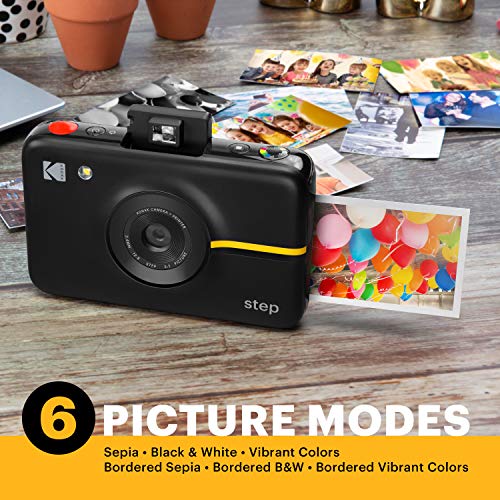 Kodak Step Digital Instant Camera with 10MP Image Sensor, ZINK Zero Ink Technology, Classic Viewfinder, Selfie Mode, Auto Timer, Built-in Flash & 6 Picture Modes | Black.