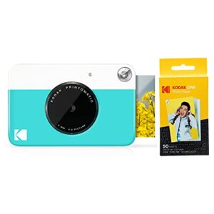 kodak printomatic digital instant print camera (blue) with kodak 2ʺx3ʺ premium zink photo paper (50 sheets)