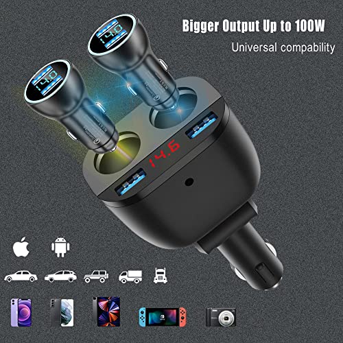 GemCoo Cigarette Lighter Splitter, 100W Cigarette Lighter Adapter with 2 Sockets Car Charger Adapter for iPhone iPad Android Samsung GPS Dash Cam DVD Player